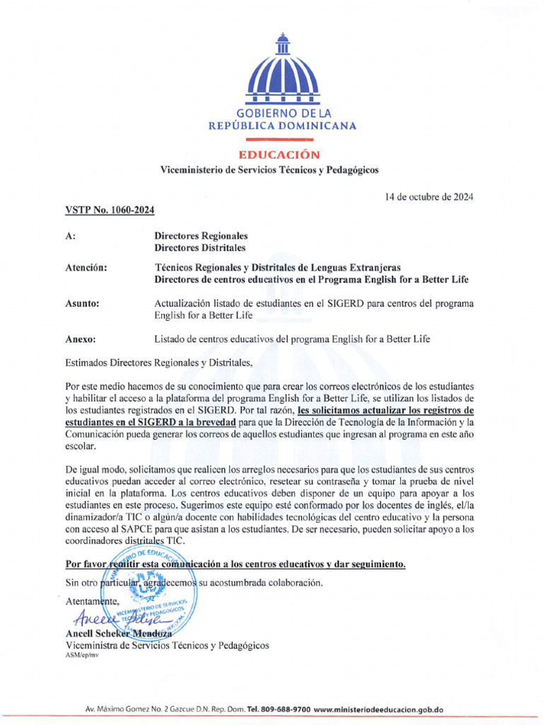VSTP No. 1060-2024 (Actualizaciòn Listado de Estudiantes en El SIGERD ...
