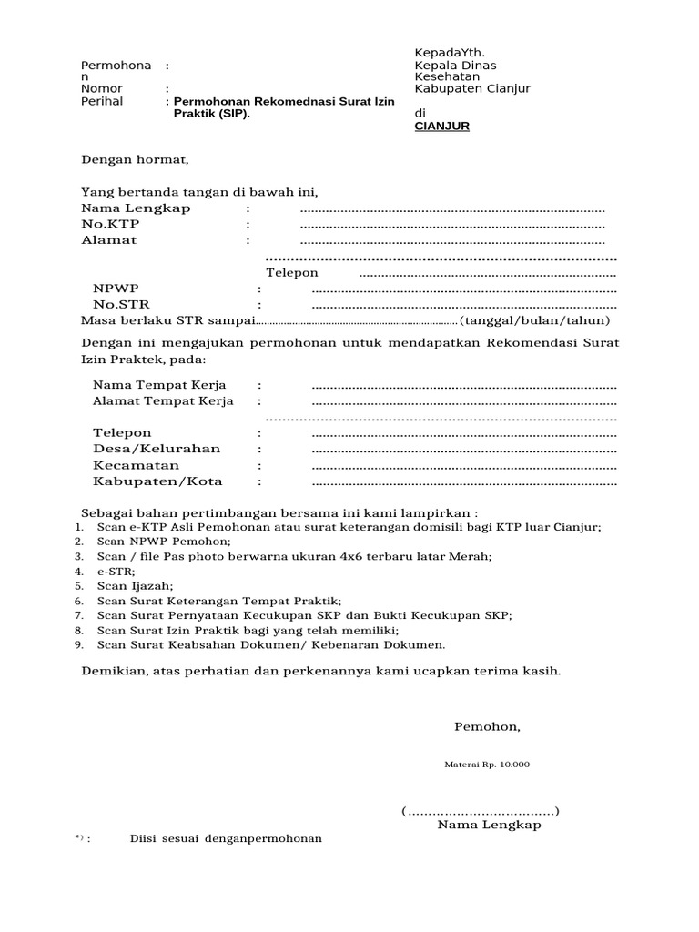 5 Formulir Permohonan Rekomendasi SIP | PDF