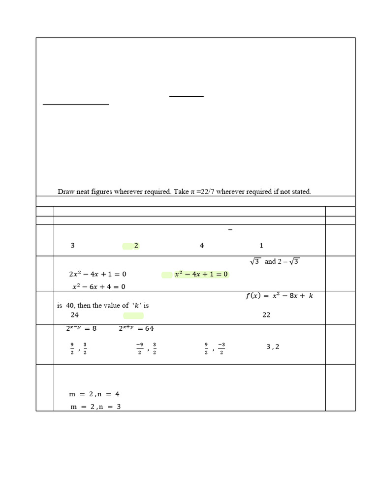 STD.X MATHS STANDARD QP (Sahodaya) Set 2 | PDF | Circle | Area