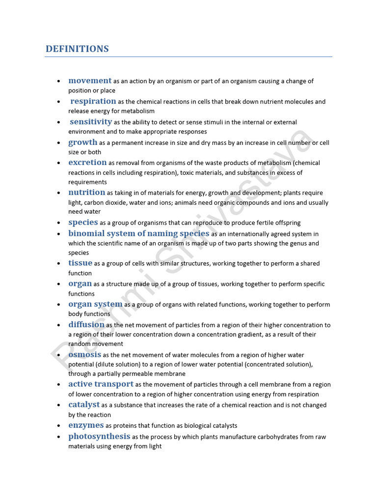 Key Biological Definitions Explained | PDF | Genetics | Sexual Reproduction