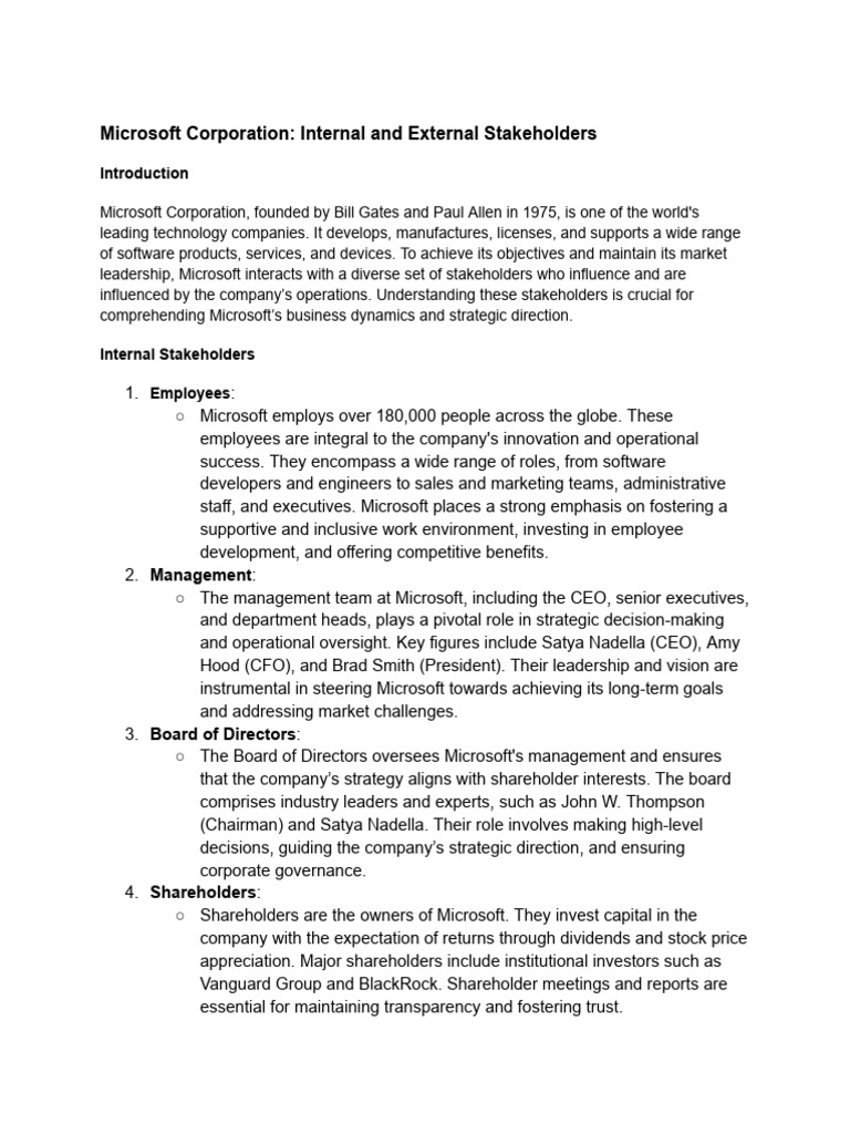 Internal and External Stake Holders of A Microsoft | PDF | Microsoft ...