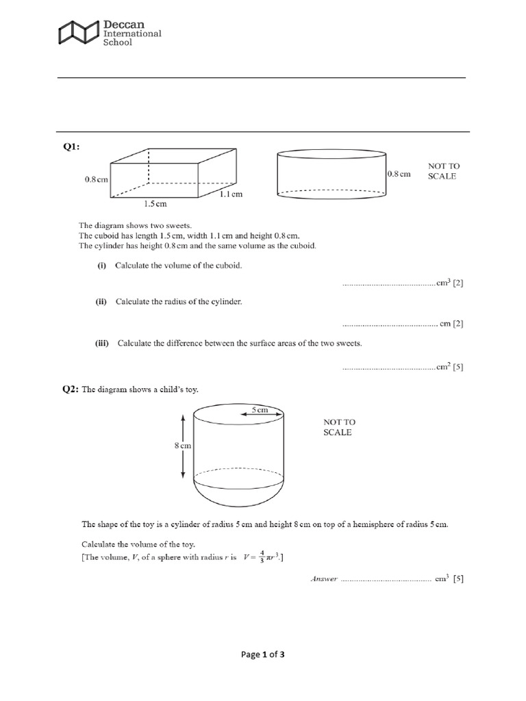 Revision Worksheet 1 - Mensuration | PDF