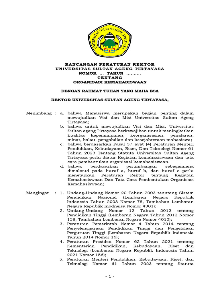 Fix Draft Peraturan Rektor Hasil Revisi Setelah 20 Maret | PDF