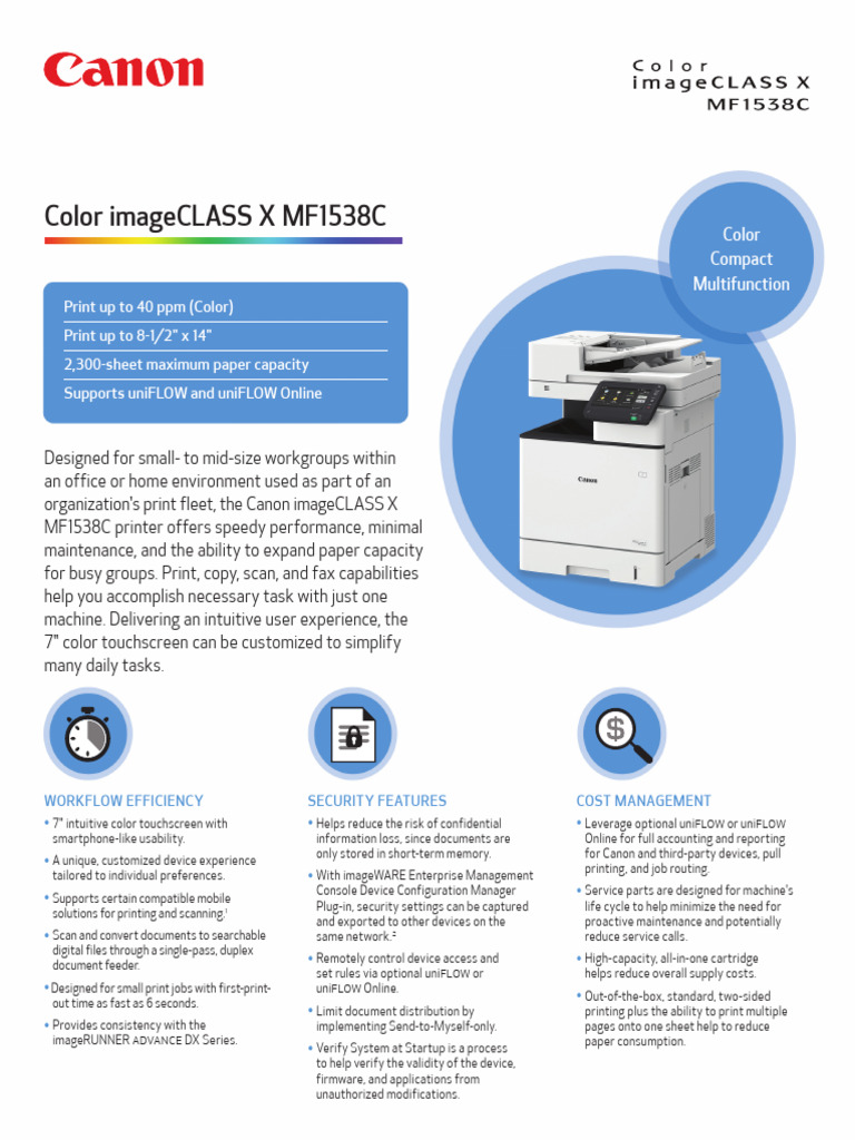 Color imageCLASS X MF1538C Brochure | PDF | Image Scanner | Fax