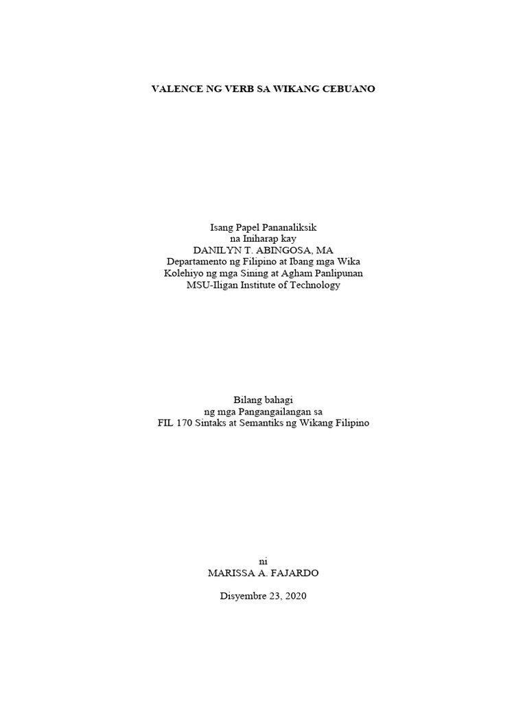 Valence NG Verb Sa Wikang Cebuano | PDF