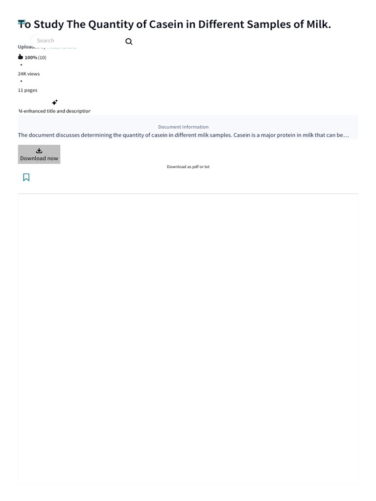 To Study The Quantity of Casein in Different Samples of Milk | PDF