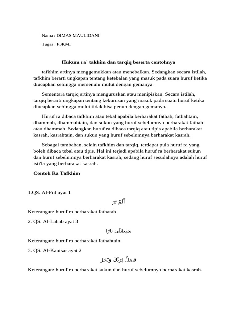 Hukum Tafkhim dan Tarqiq Huruf Ra | PDF | Seni & Disiplin Bahasa ...