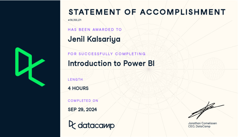 22it051 Power Bi Datacamp Certificate | PDF