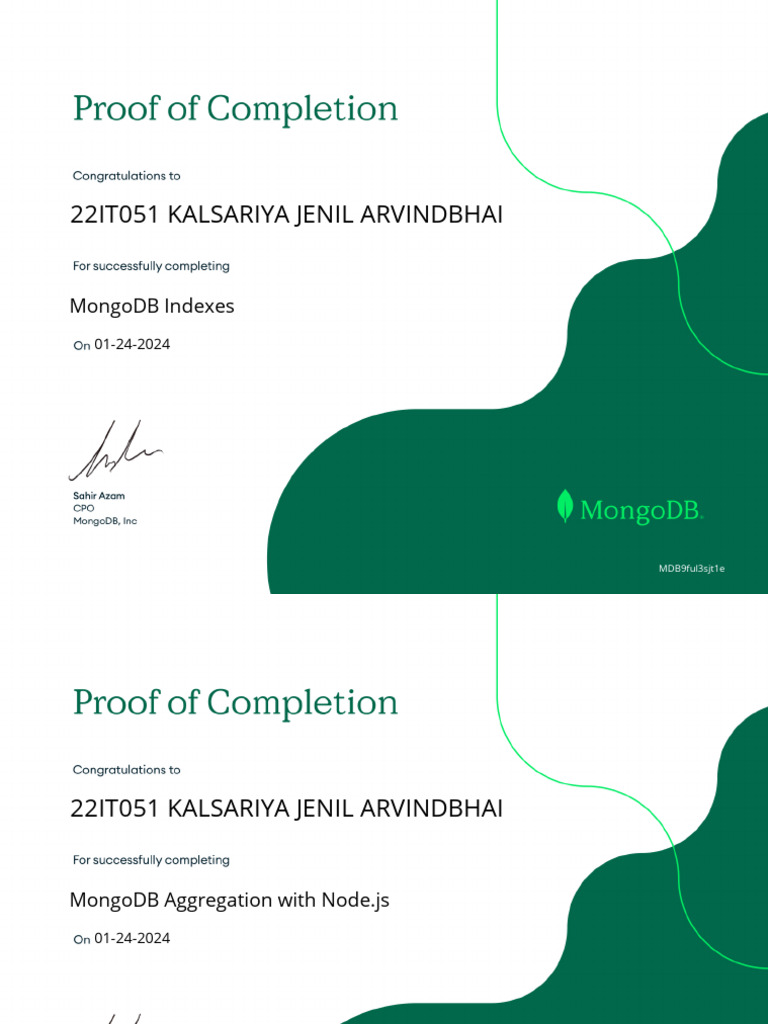 22it051 Mongodb Certificate Pdf Computers