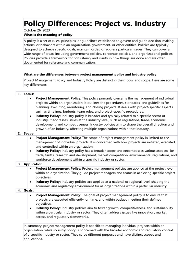 Project vs. Industry Policy Differences | PDF | Policy | Project Management