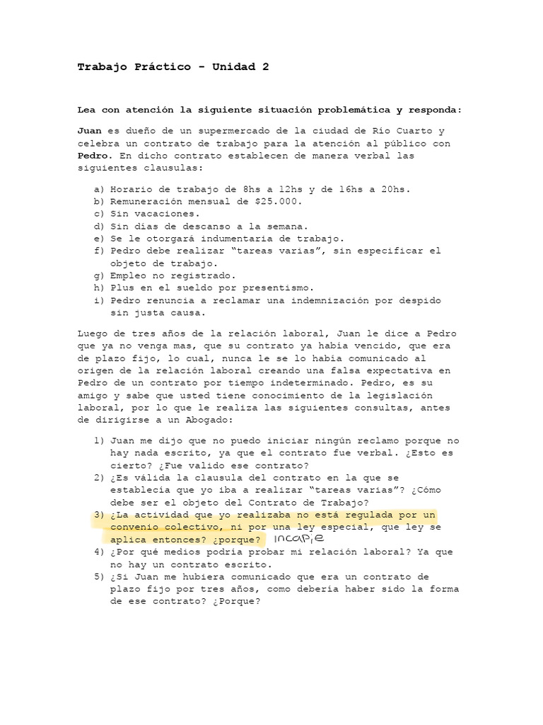 Unidad 2 Derecho Laboral TP | PDF | Política