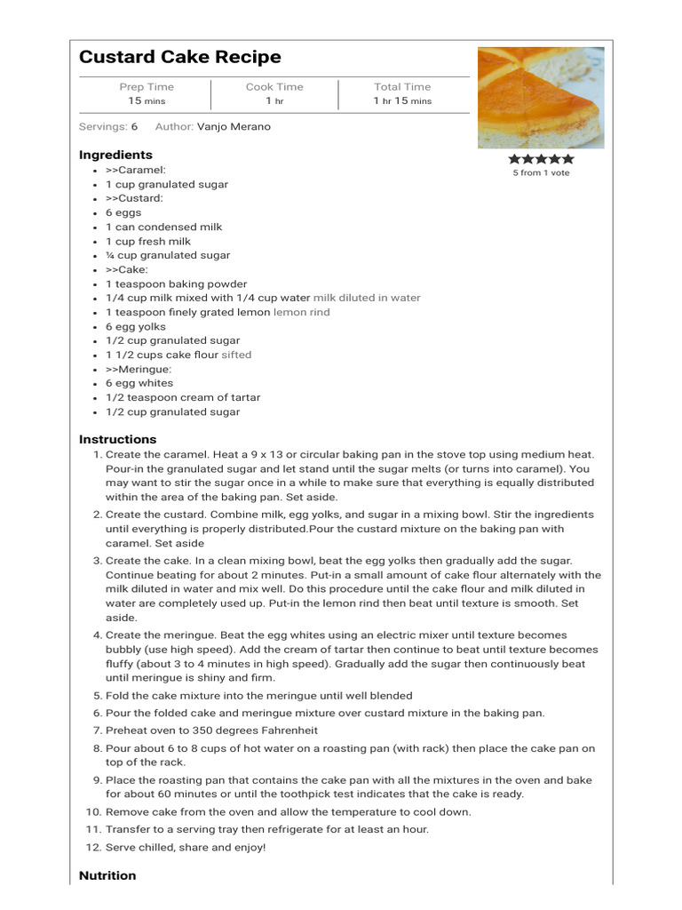 Pinoy Custard Cake Recipe Guide | PDF | Custard | Cakes