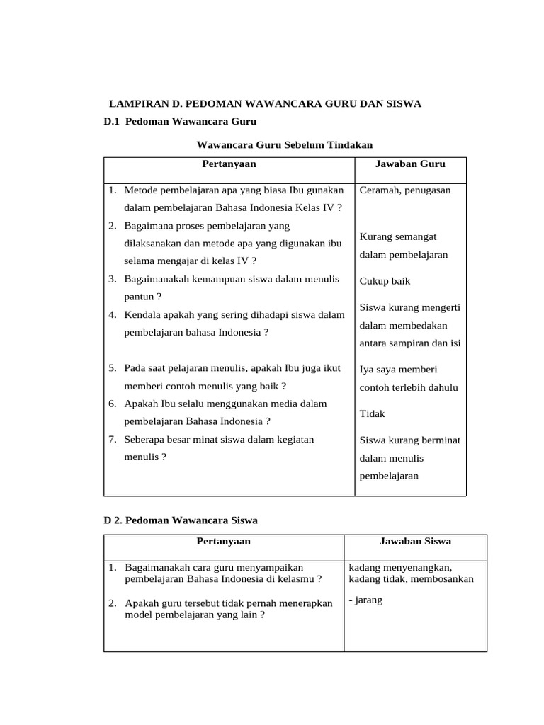 Lampiran Pedoman Wawancara | PDF | Seni & Disiplin Bahasa