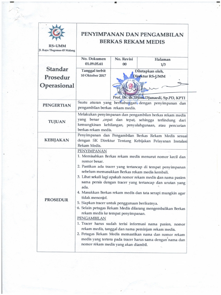 Penyimpanan Dan Pengambilan Berkas Rekam Medis 2017 | PDF
