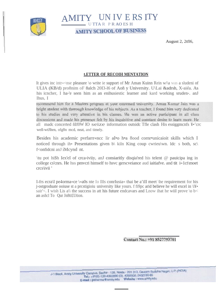 Amity LOR Sample | PDF | Finance & Money Management