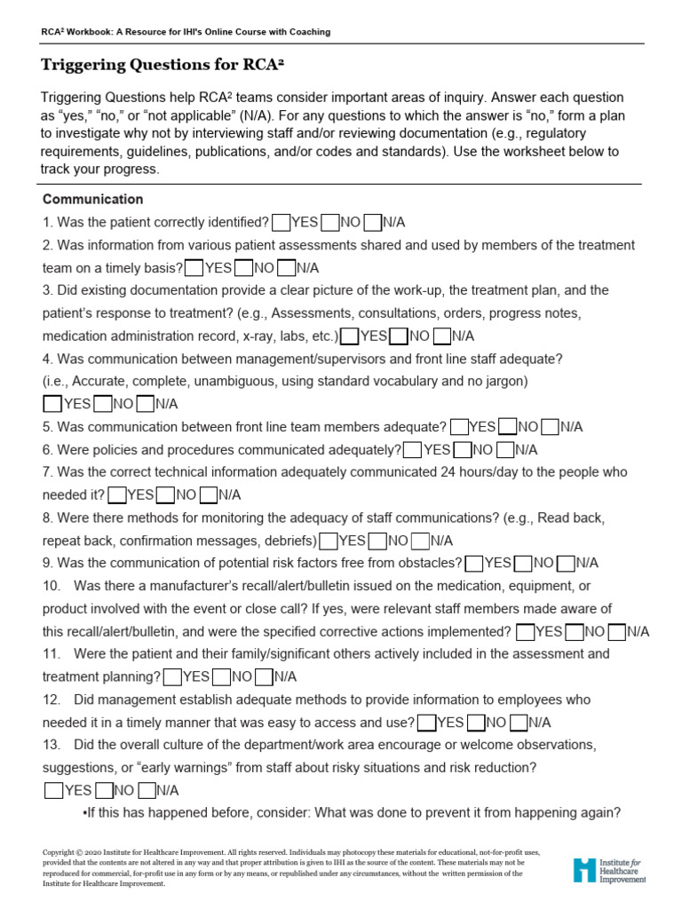 TriggeringQuestions RCA2 | PDF | Medical Device | Patient