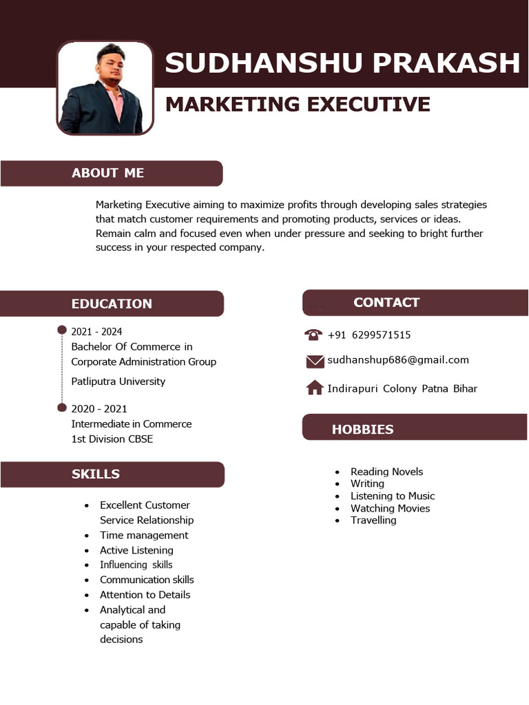 Sudhanshu Prakash Marketing Resume | PDF | Career & Growth