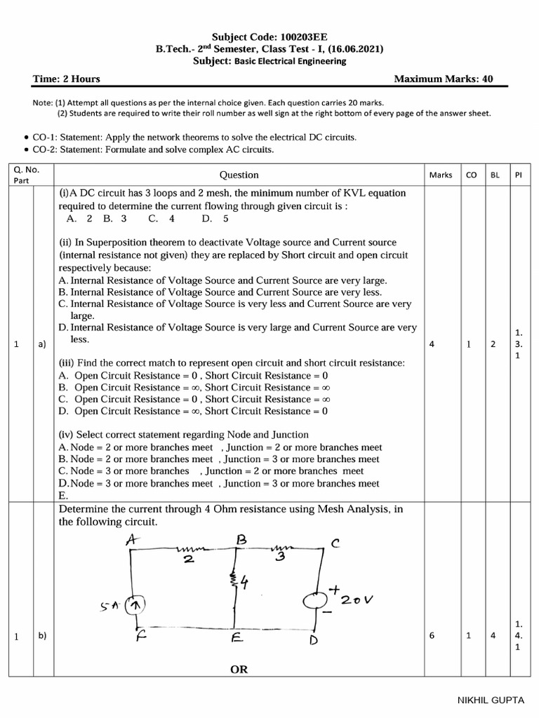 Bee 2021 CT 1 | PDF | Electrical Network | Electrical Impedance