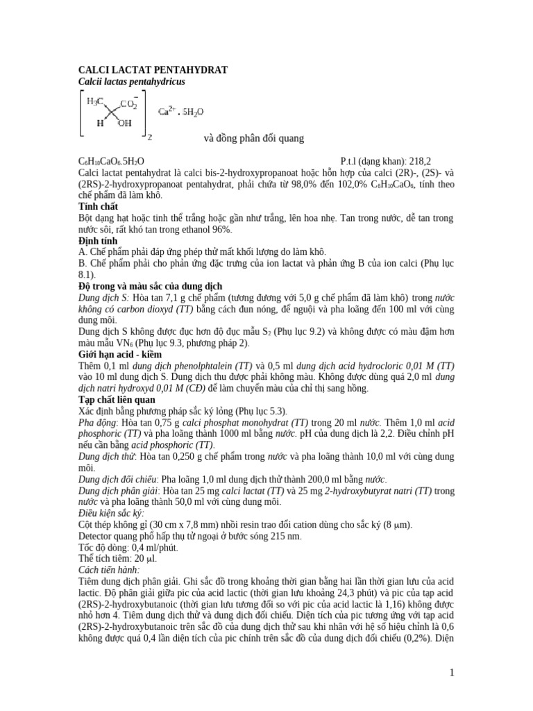 Calci Lactat Pentahydrat-Da Xong | PDF