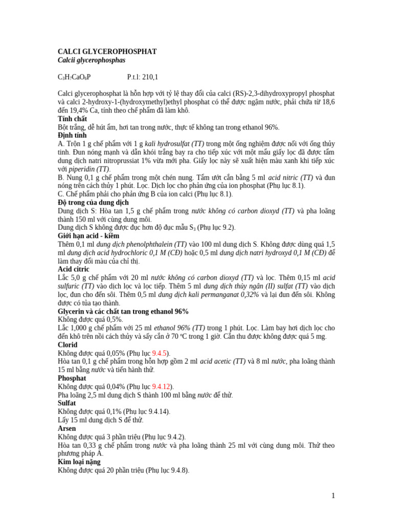 Calci Glycerolphosphat-Da Xong | PDF