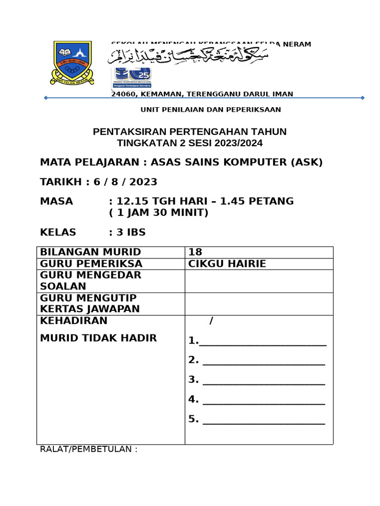 Label Kertas Soalan | PDF