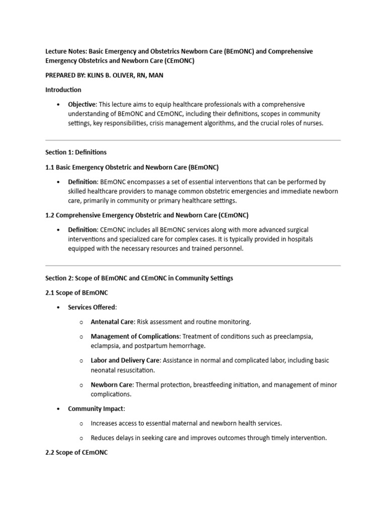Understanding BEmONC and CEmONC | PDF | Childbirth | Pregnancy