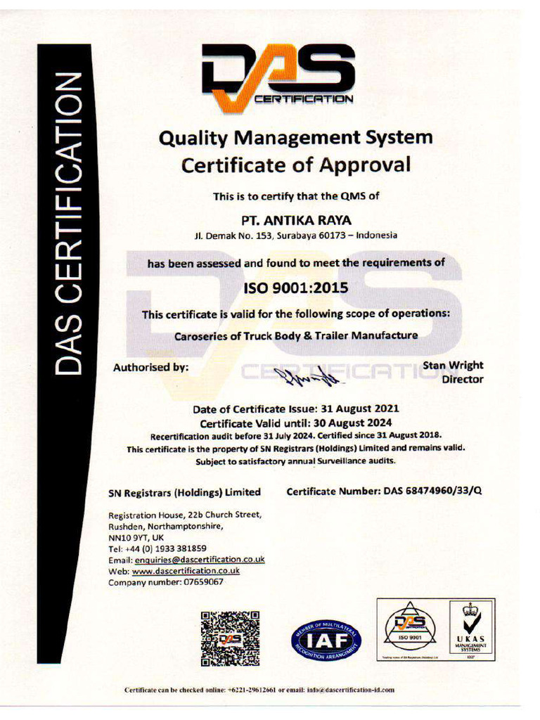 Sertifikat ISO Until 30 Agustus 2024 | PDF