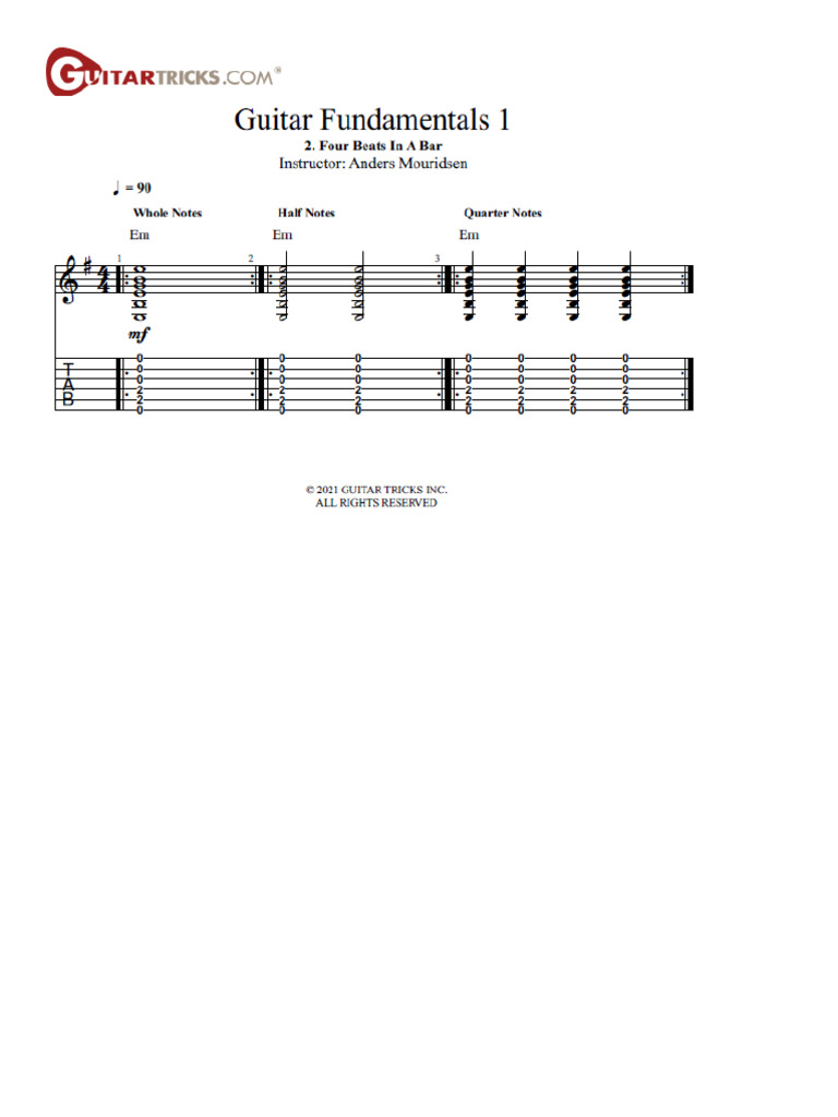 Basic Rhythmic Subdivisions Four Beats in A Bar | PDF