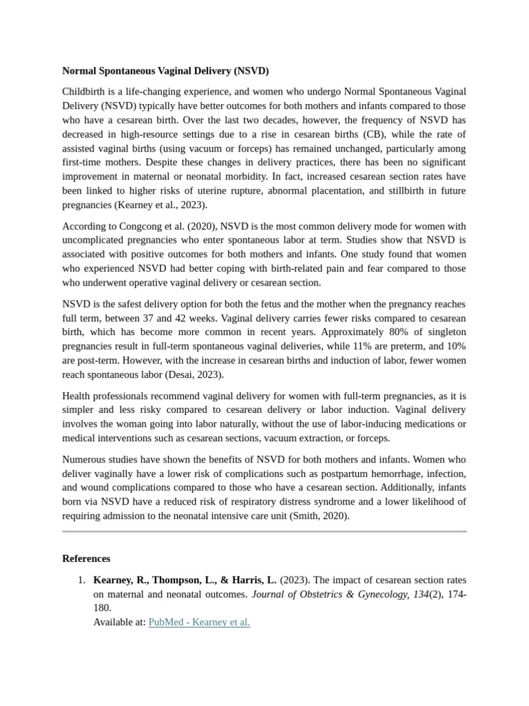 Normal Spontaneous Vaginal Delivery | PDF | Childbirth | Caesarean Section