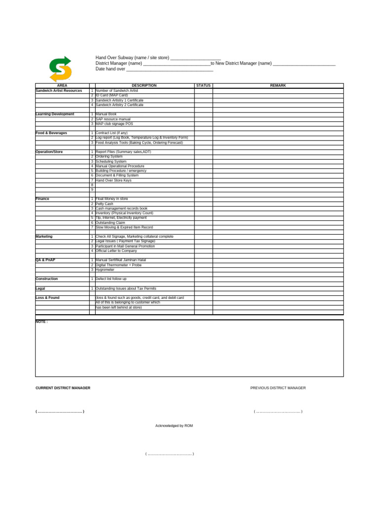 Hand Over Checklist | PDF | Money | Business