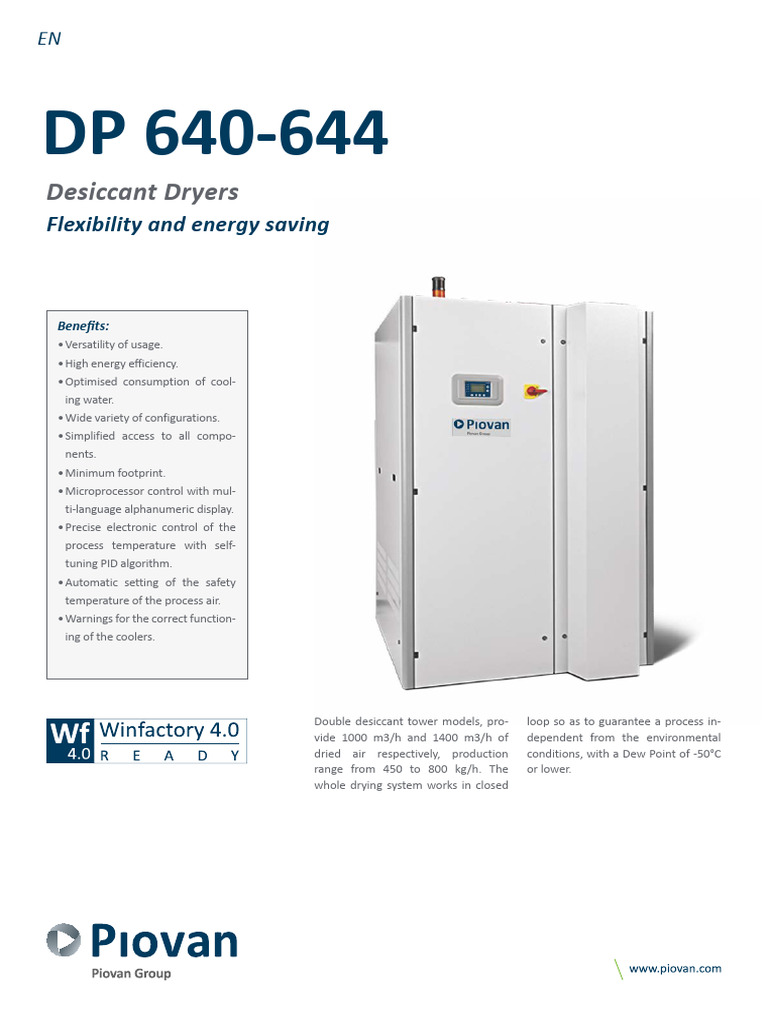 Piovan DP640-644 Double Desiccant Dryer Datasheet | PDF | Engineering Thermodynamics ...