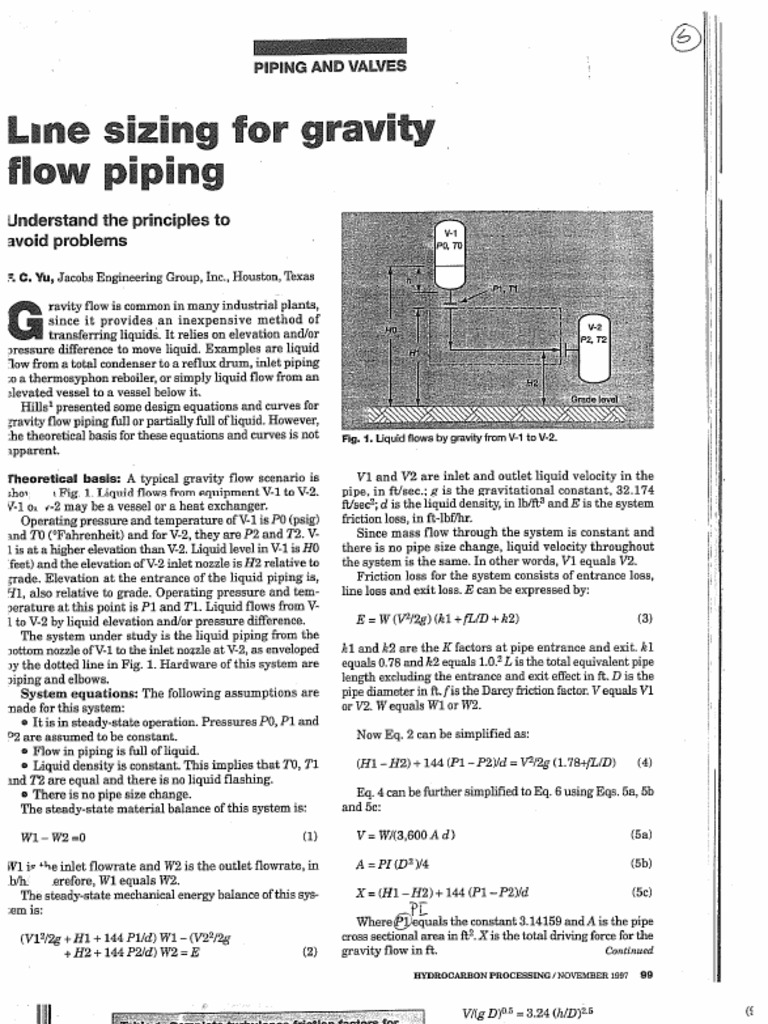 Line Sizing For Gravity Flow Piping | PDF