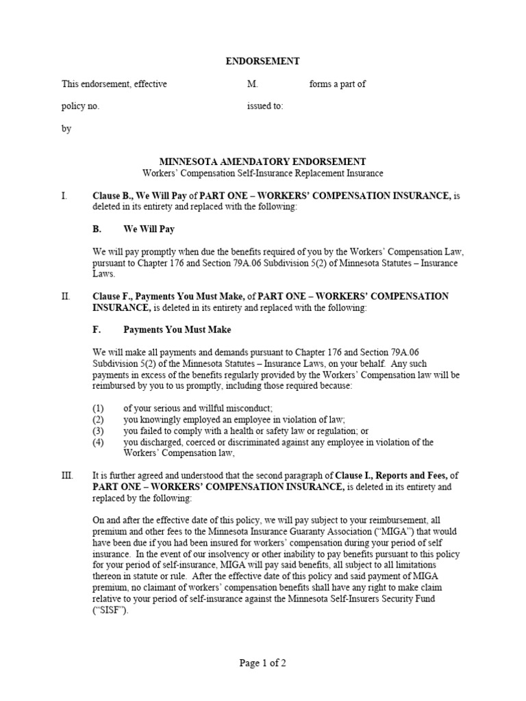 Amendatory Endorsement Group | PDF | Insurance | Workers' Compensation