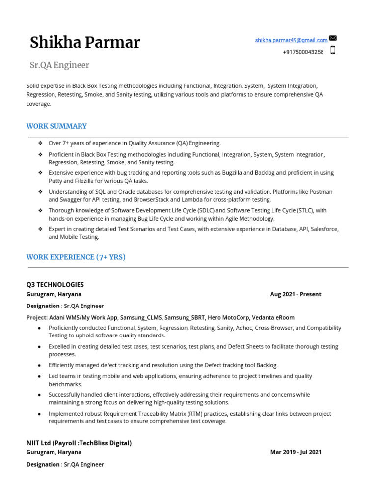 Shikha Parmar (QA Resume) | PDF | Server (Computing) | Systems Architecture