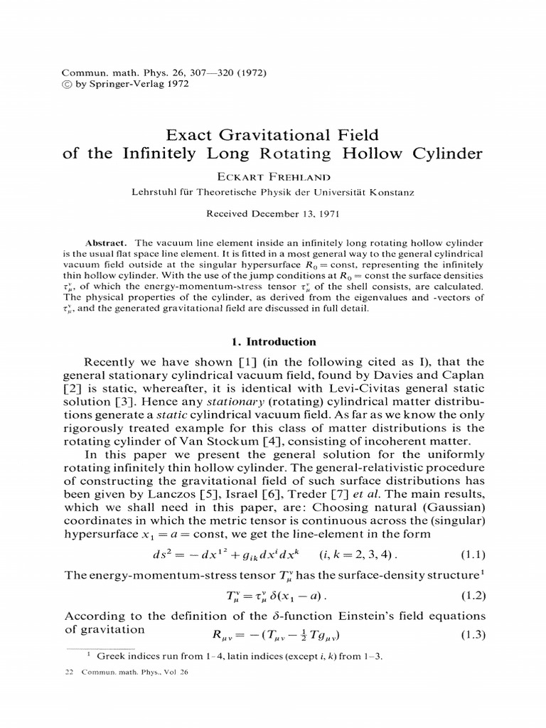 Exact Gravitational Field of The Infinitely Long Rotating Hollow Cylinder | PDF | Eigenvalues ...