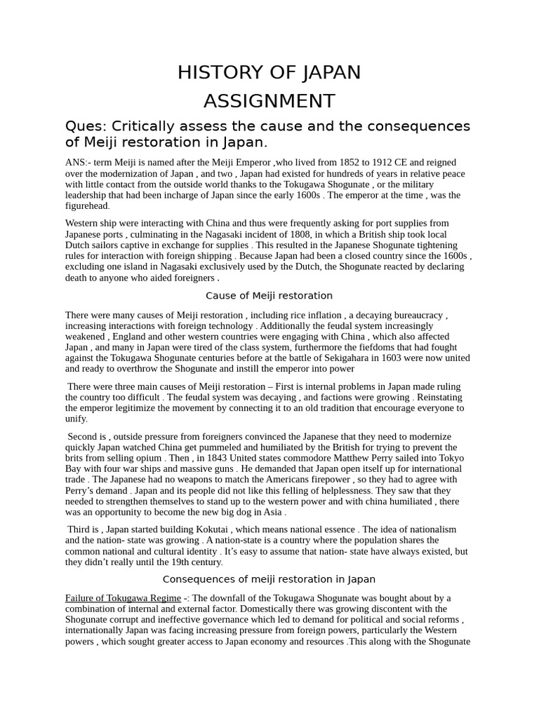 History of Japan Assignment | PDF | Japan | Empire Of Japan
