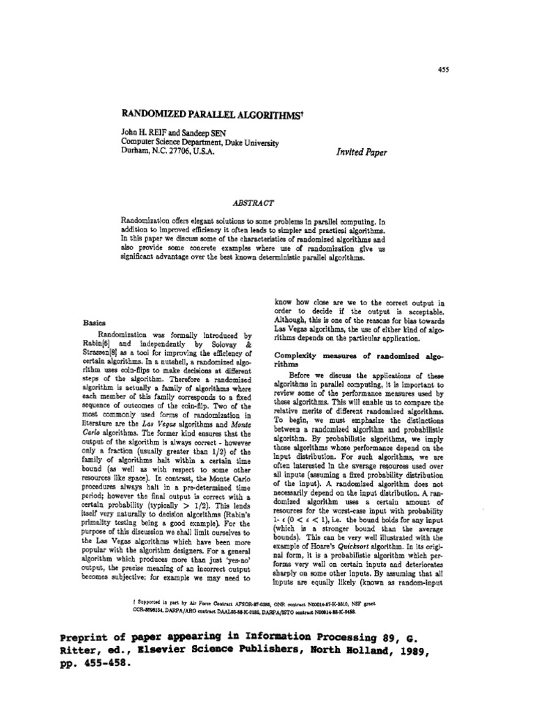 1999 Randomized Parallel Algorithms | PDF