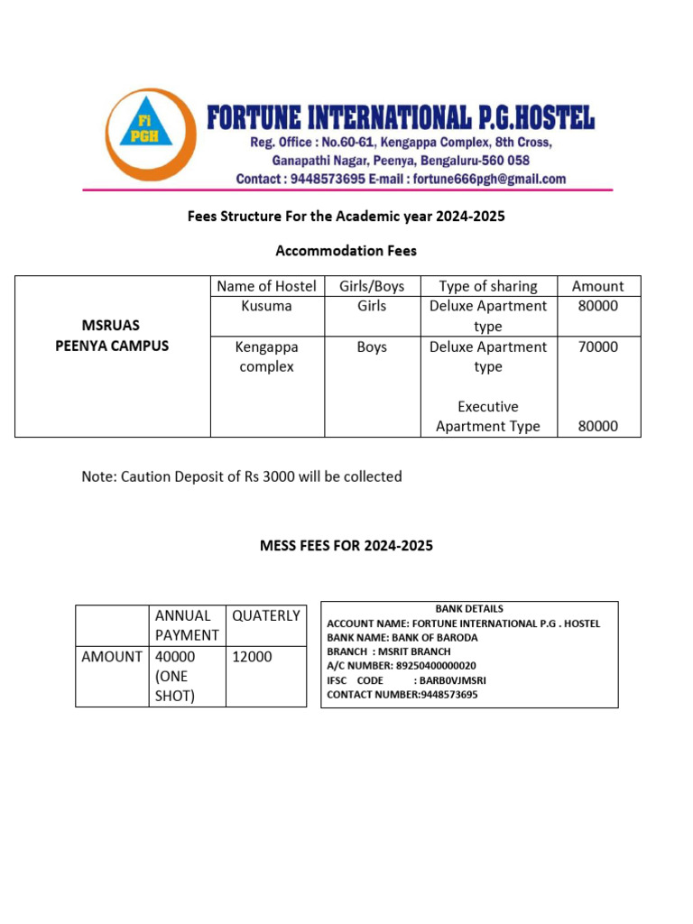 Fees Structure For The Academic Year 2024 FINAL | PDF