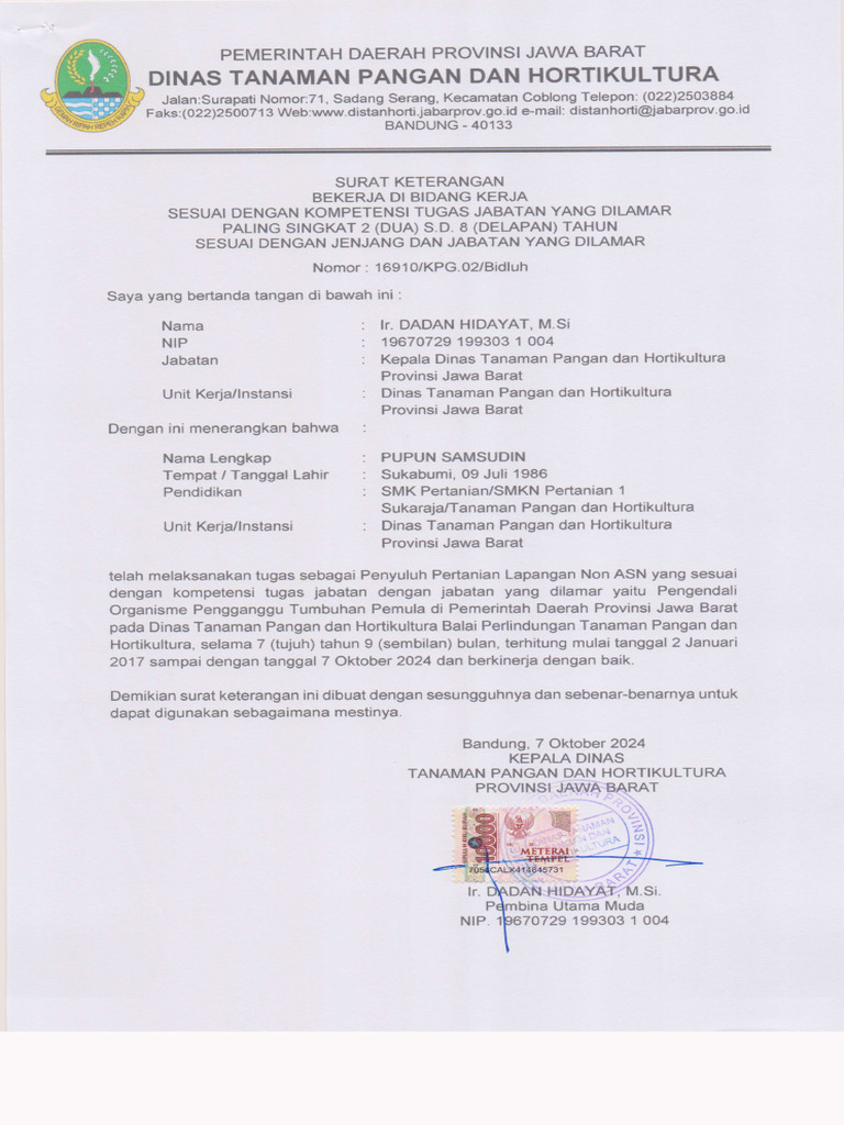 Surat Keterangan Bekera Di Bidang Dan Forto Folio - Compressed-1 | PDF