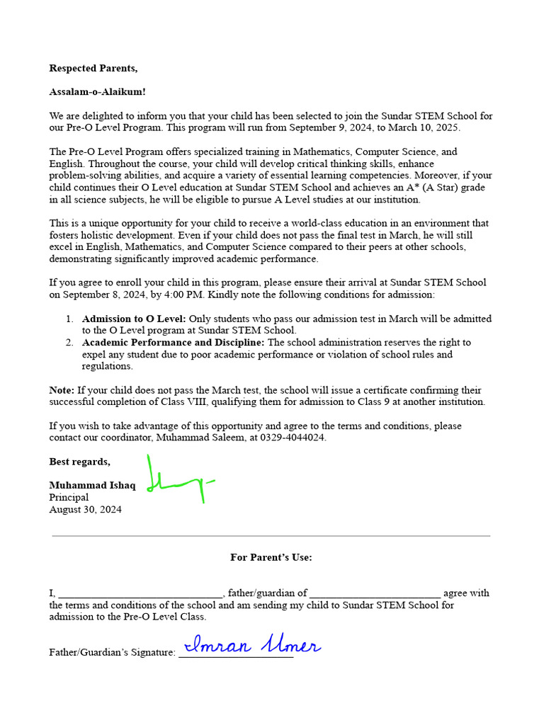 Letter To Pre-O-level Parents - Muhammad Aayan Umer | PDF | Career ...