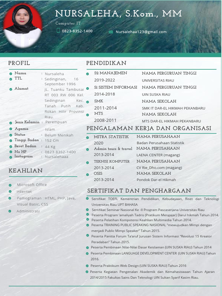 Nursaleha, S.Kom., MM: Profil Pendidikan | PDF | Karier & Perkembangan