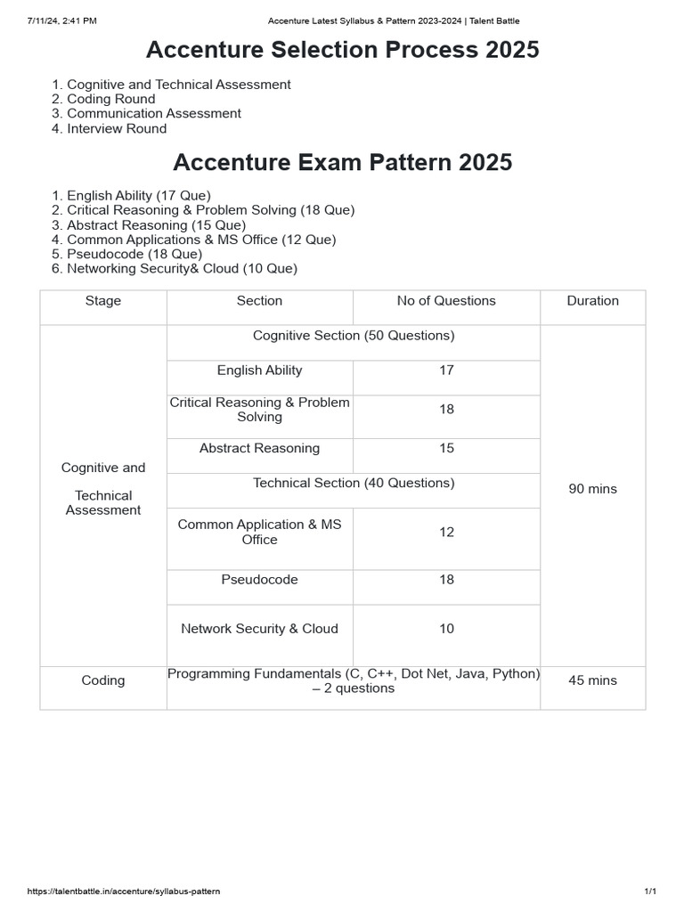 Accenture-Exam Pattern & Syllabus | PDF | Critical Thinking | Reason