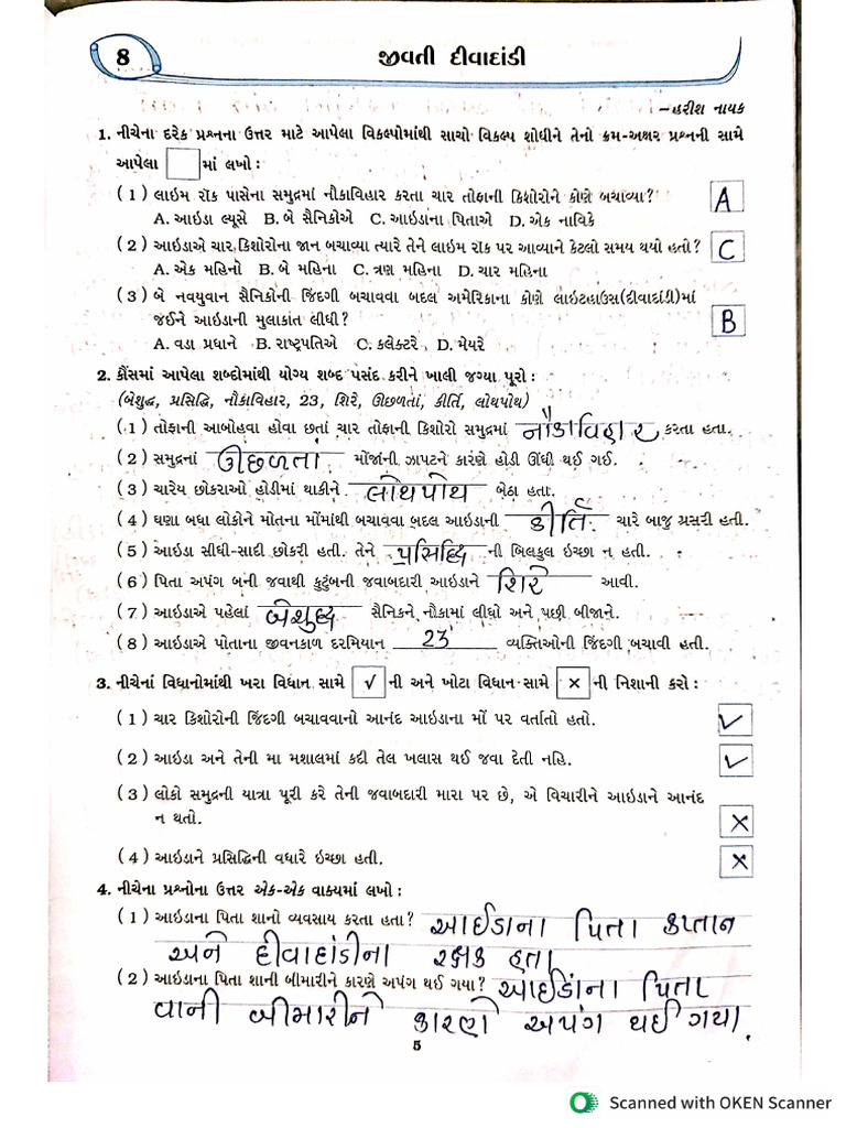 STD - 8 Guj. Diwali Homework | PDF