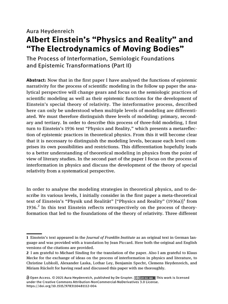 Albert Einsteins Physics and Reality and The Elec | PDF | International ...