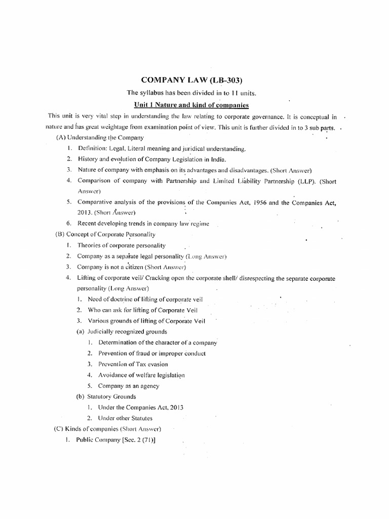 Company Law Notes | PDF | Limited Liability Partnership | Private Law