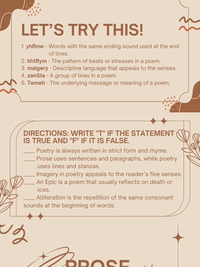 Prose VS, Poetry, Types & Elements of Poetry | PDF | Poetry ...