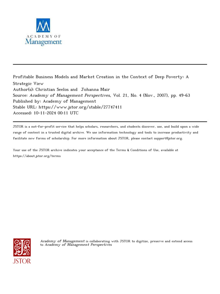 Seelos ProfitableBusinessModels 2007 | PDF | Business Model | Grameen Bank