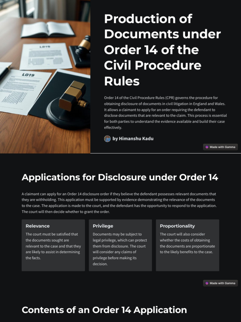Production of Documents Under Order 14 of The Civil Procedure Rules ...