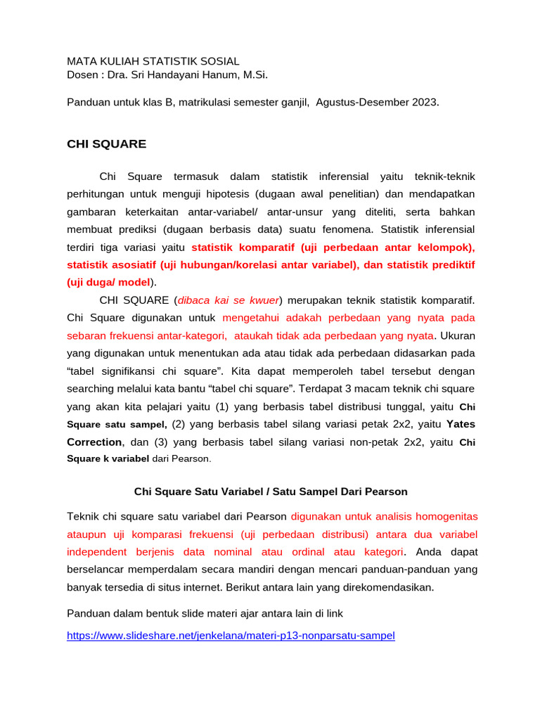 Panduan Chi Square dalam Statistik Sosial | PDF