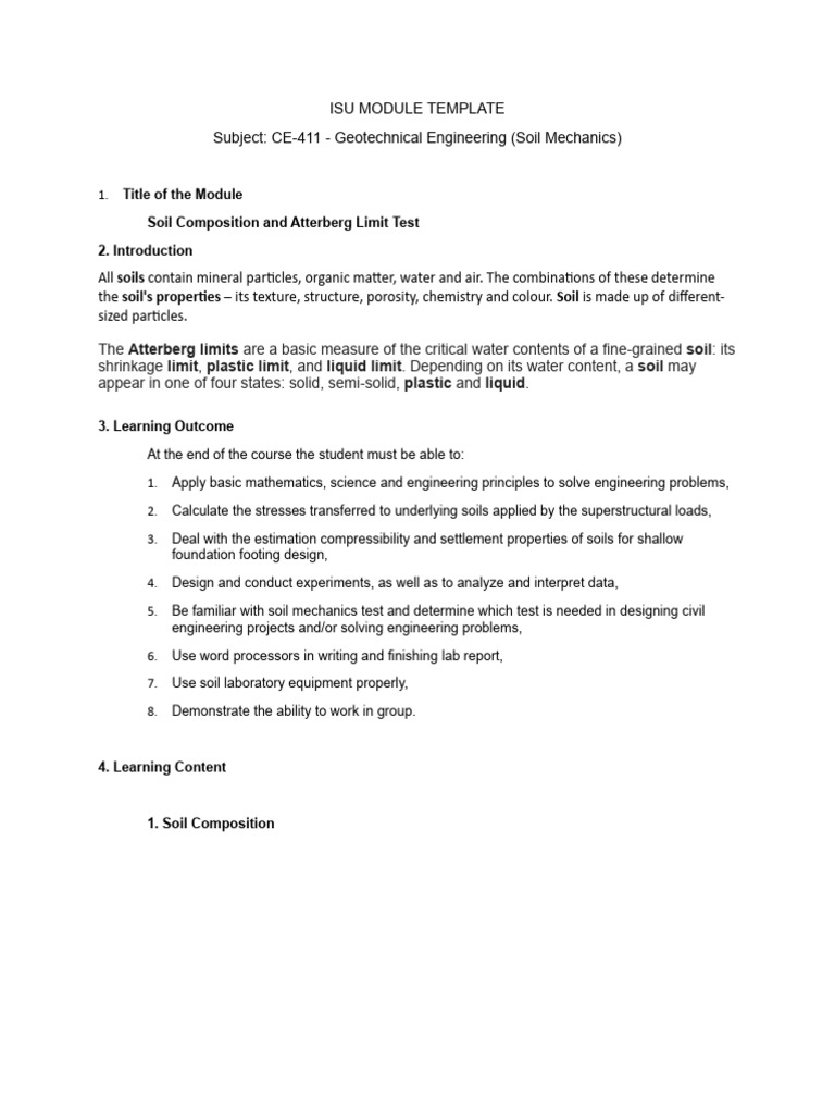 Soil Composition and Atterberg Limit Test | PDF | Density | Soil Mechanics